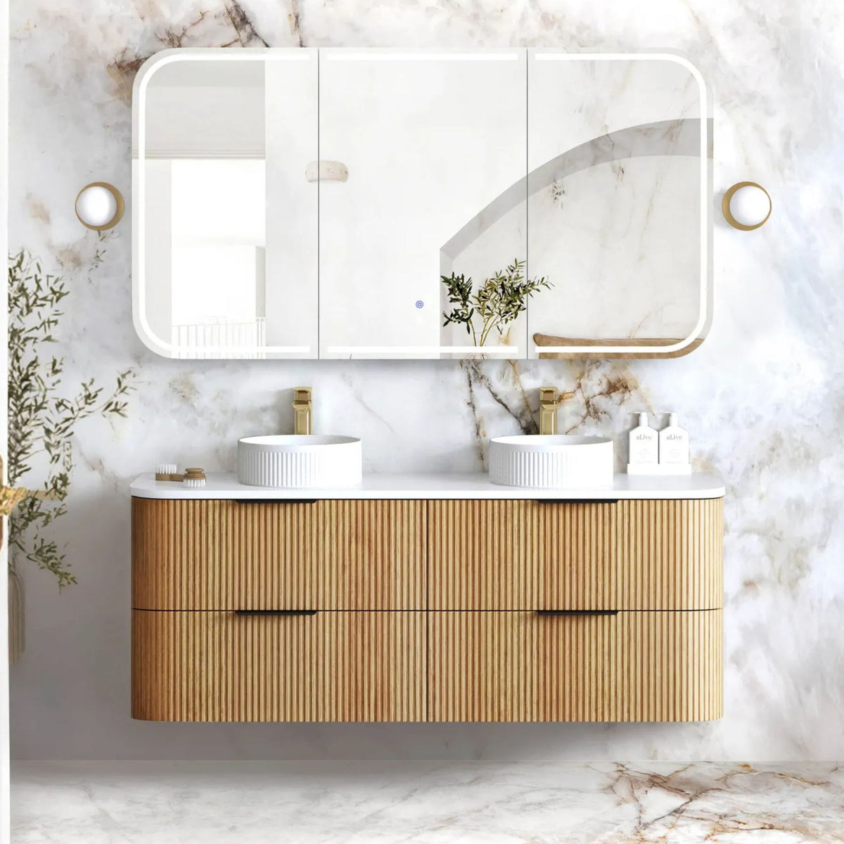Havana 1500 mm Wall Hung Curve Vanity – Woodland Oak Fluted | Bathroom ...