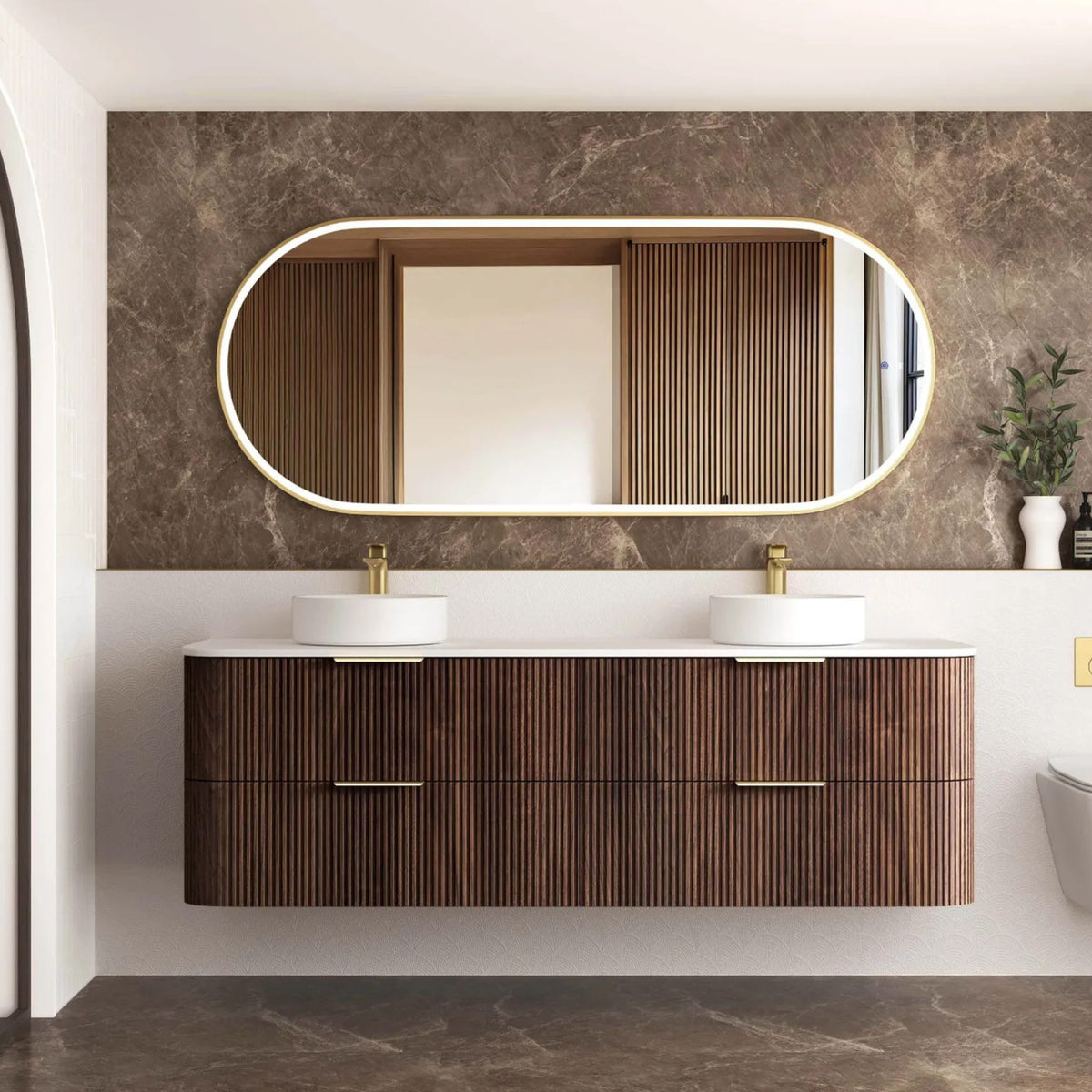 Havana 1800 mm Wall Hung Curve Vanity – Sable Walnut Fluted | Bathroom ...
